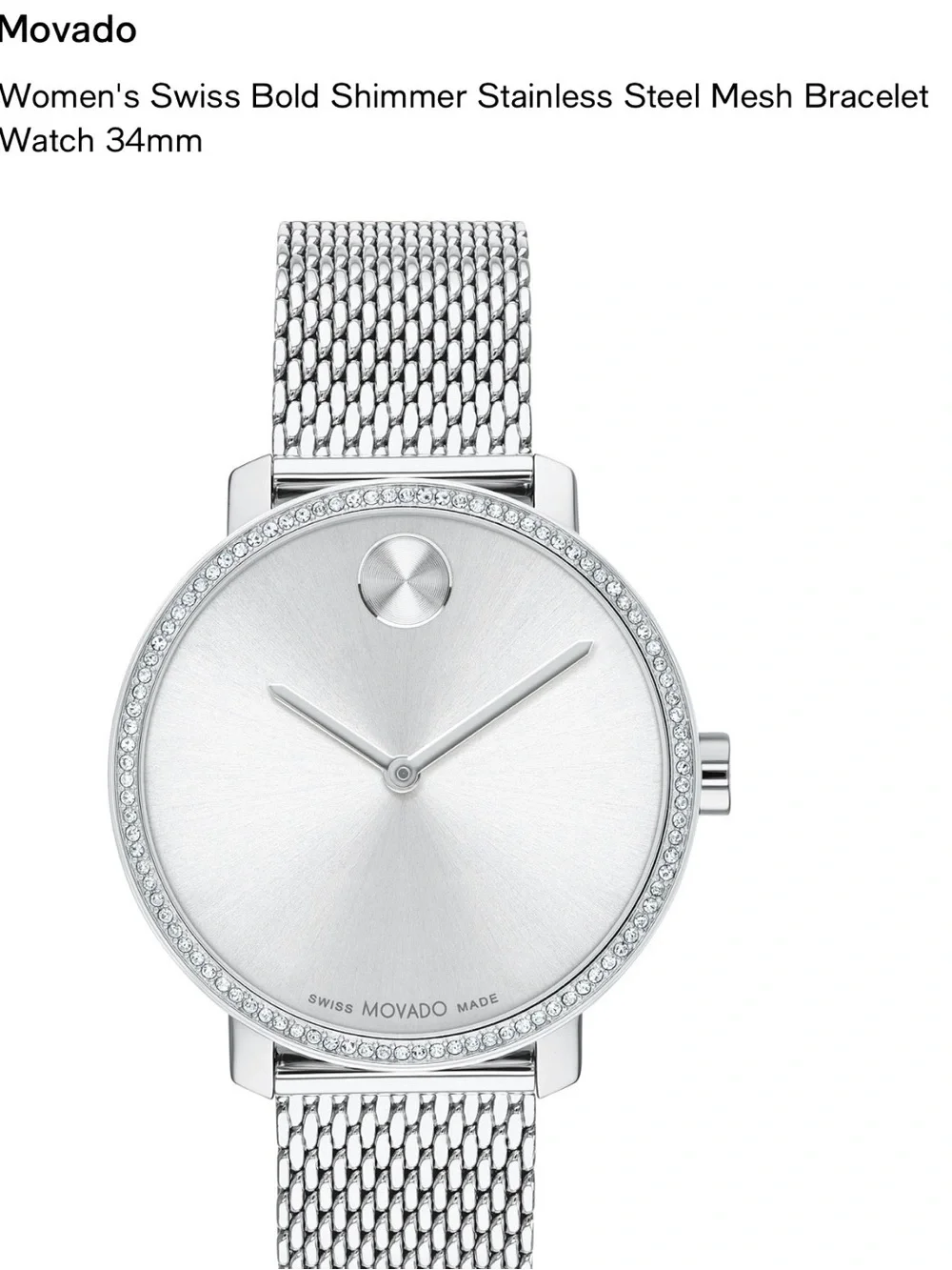 Movado | Accessories | Movado Silver Sunray Dial Crystal Bezel Mesh ...